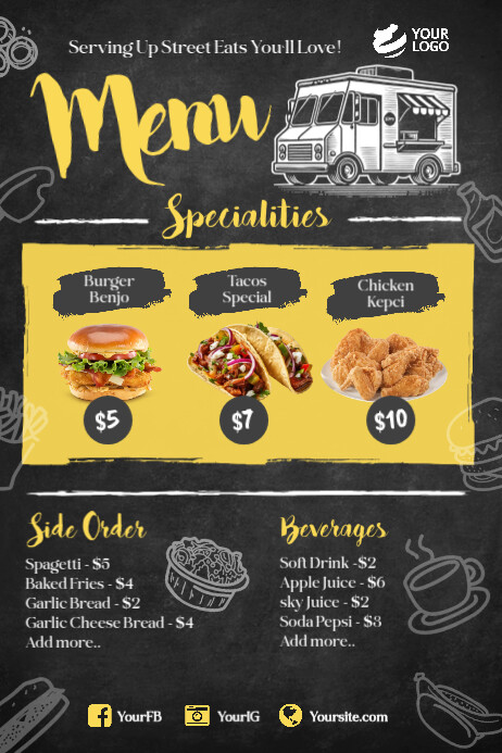Copy of Black Grunge Food Truck Menu Poster Flyer Poster | PosterMyWall