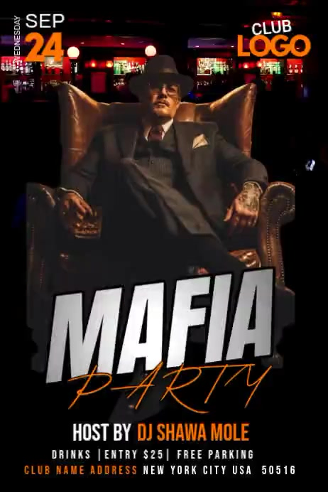 Plantilla de Black Grunge Mafia Party Poster Video | PosterMyWall