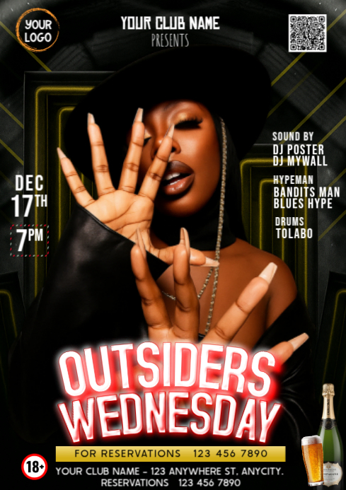 Black Grunge Outsiders Wednesday Night Party Invitation A4 Template ...