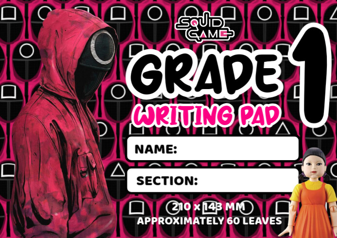 Modèle Black Grunge Squid Game Grade 1 Writing Pad A4 | PosterMyWall