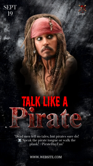 Black Grunge Talk Like A Pirate Day Flyer Ins Template | PosterMyWall