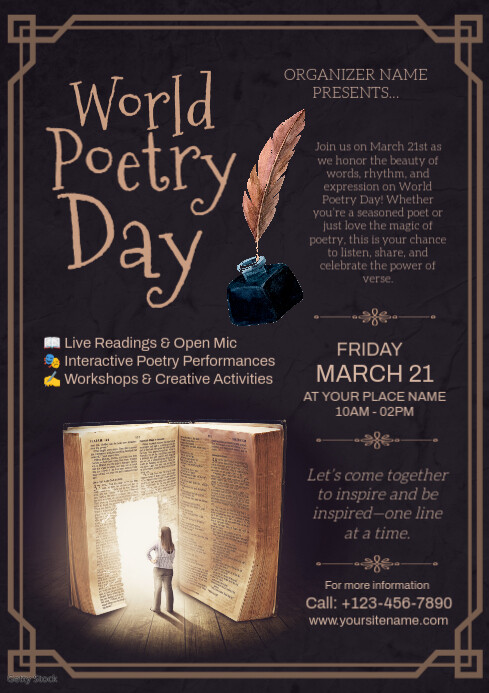 Copy of Black Grunge World Poetry Day A4 Flyer | PosterMyWall