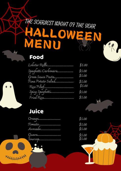Black Halloween Menu Template | PosterMyWall