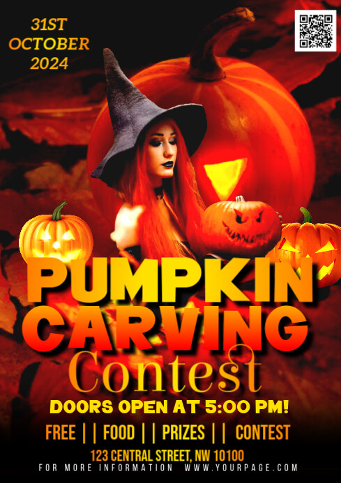 Plantilla de Black Halloween Pumpkin Carving Contest Flyer | PosterMyWall