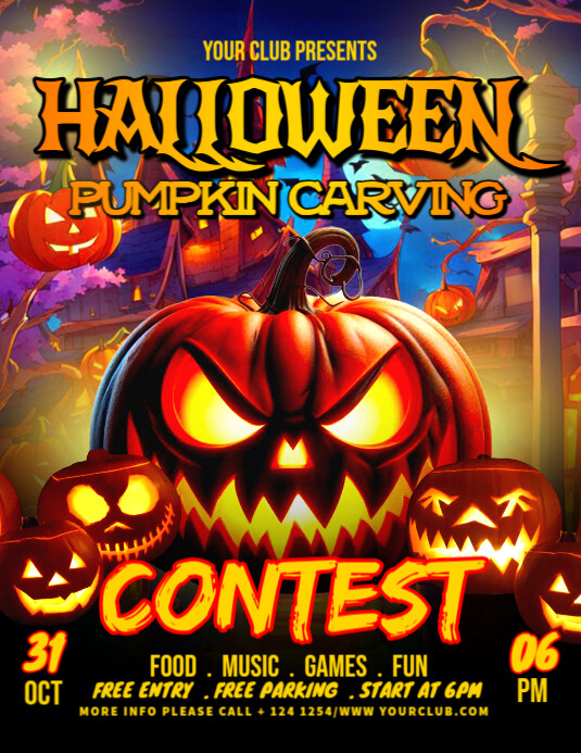 Black Halloween Pumpkin Carving Contest Flyer Flyer (us Letter ...