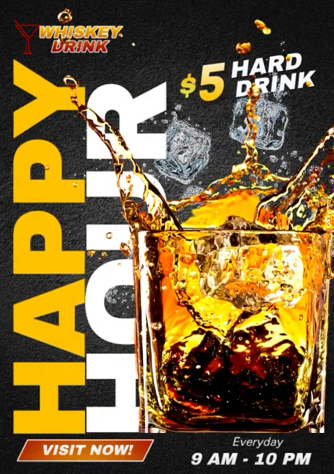 Black Happy Hour Promotion Template | PosterMyWall