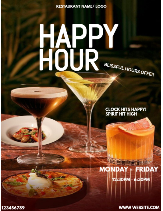 Black Happy Hour Promotion Flyer Template | PosterMyWall