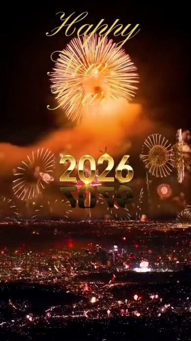 Black Happy New Year 2026 Fireworks Digital Display (9:16) Template ...