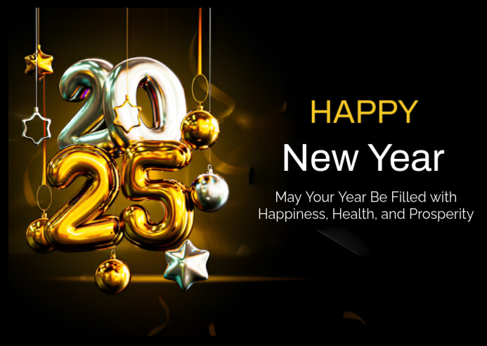Black Happy New Year Postcard Template | PosterMyWall