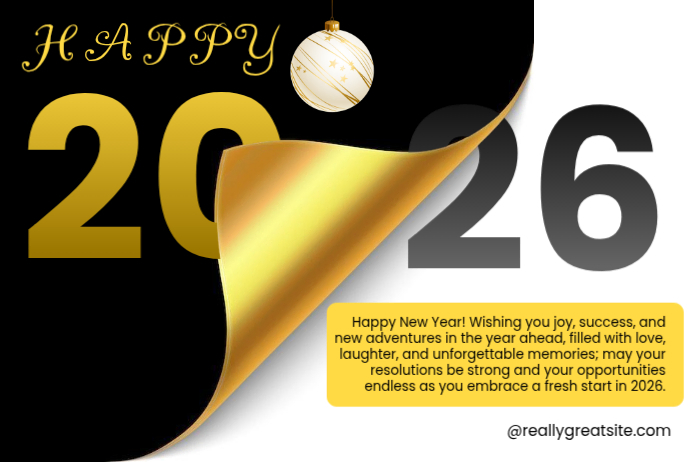 Black Happy New Year Wish Greeting Poster Template | PosterMyWall