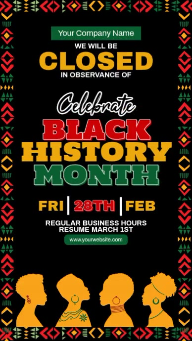 Black History Close Announcement Template | PosterMyWall