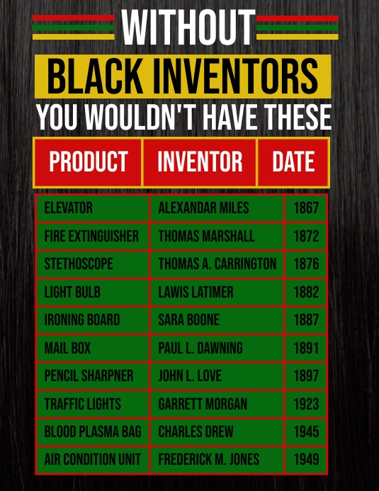 black history inventor list flyer template | PosterMyWall