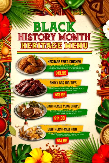 Black History Month Heritage Menu Template | PosterMyWall