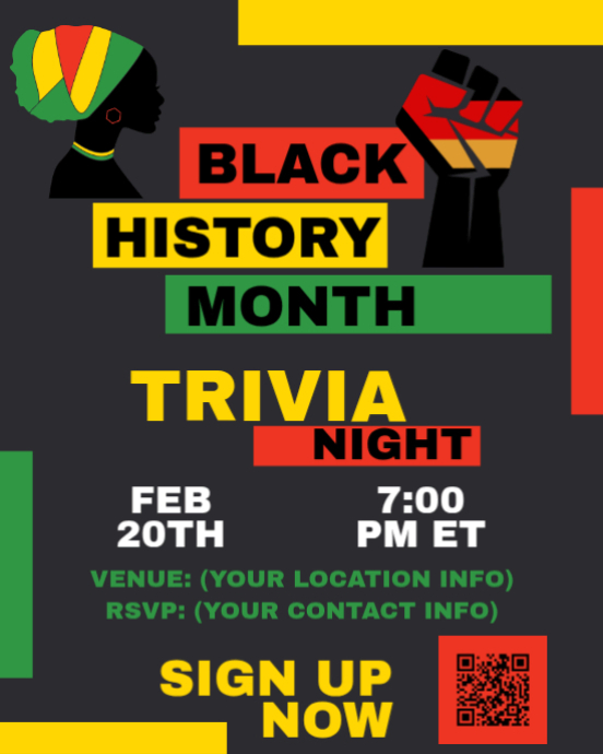 Black History Month Trivia Invitation Flyer Template | PosterMyWall