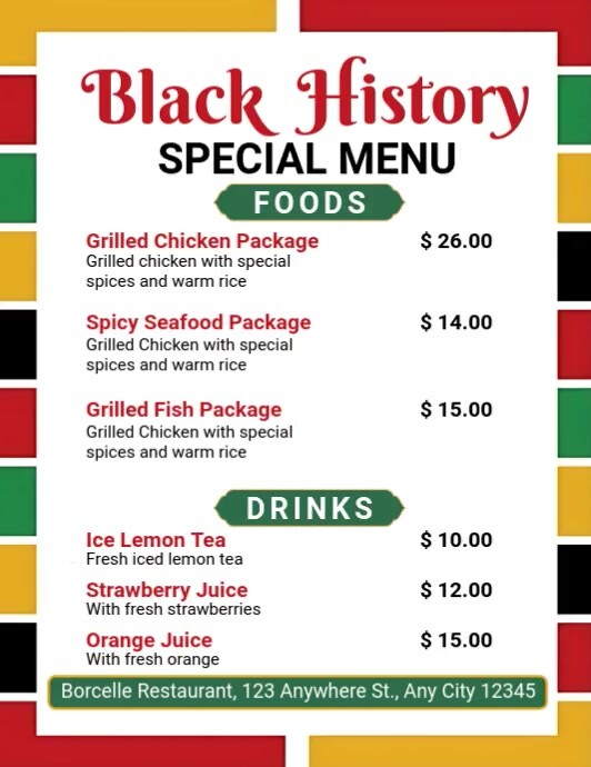 Black History Special Menu Template | PosterMyWall