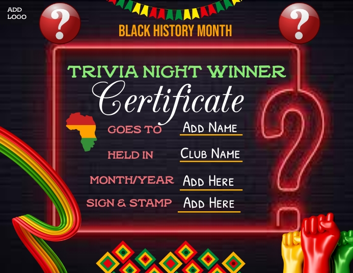 black history trivia winner certificate (3) Template | PosterMyWall