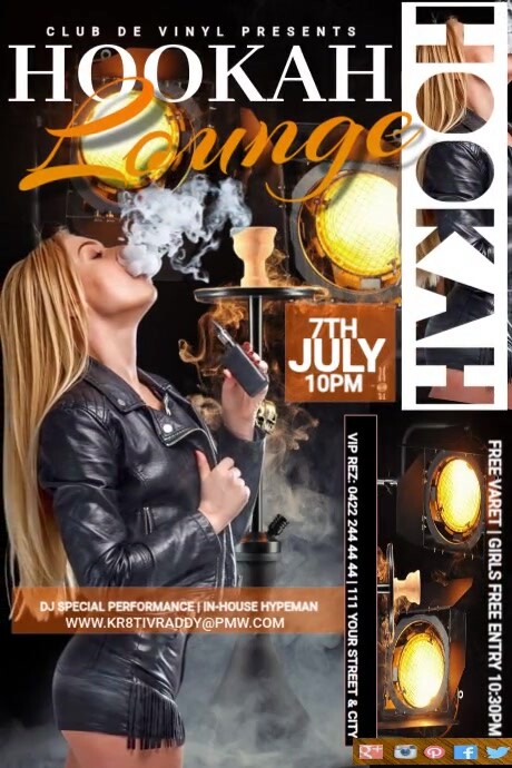 Black Hookah Lounge Poster Template | PosterMyWall