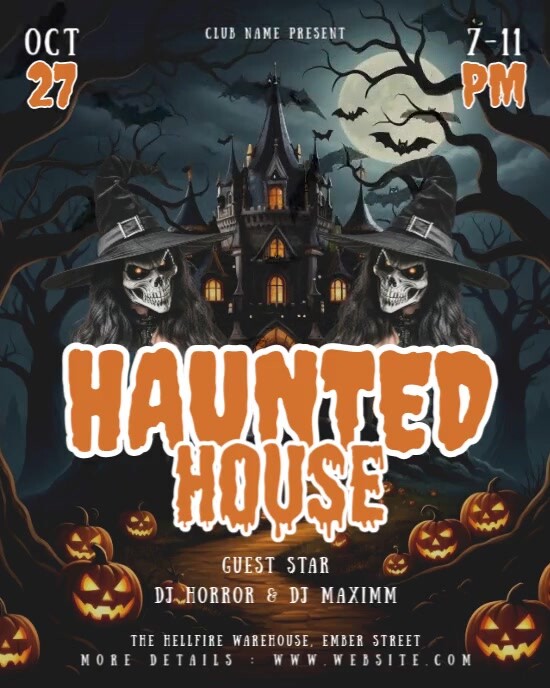Black Horror Haunted House Instagram Post Template | PosterMyWall