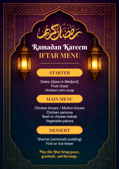 Black Iftar Menu A5 Template | PosterMyWall