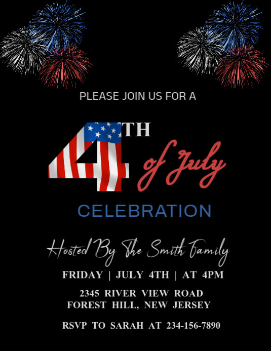 Black Illustrative 4th Of July Celebration Party, Usa Flag And ...