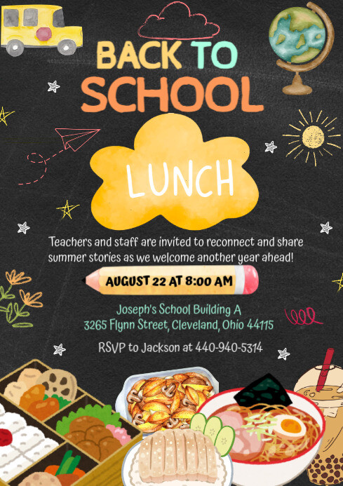 Black Illustrative Back To School Lunch A4 Template | PosterMyWall