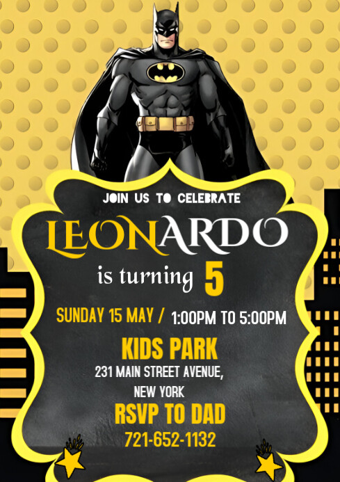 Black Illustrative Batman Birthday Party Invitation Flyer A4 Template ...