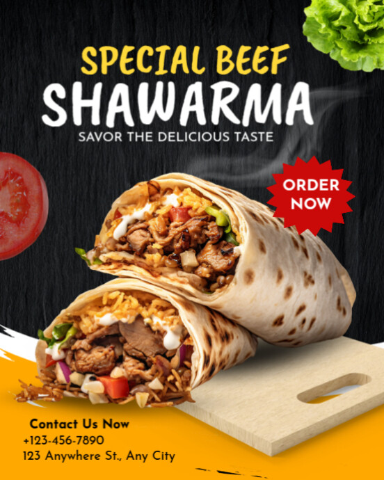 Black Illustrative Beef Shawarma Food Instagram Portrait Template ...