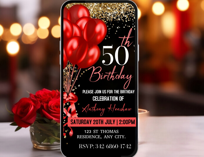 Black Illustrative Birthday Party Invitation Template | PosterMyWall