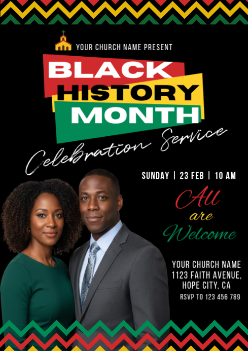 Copy of Black Illustrative Black History Month Church Service Flyer A4 ...