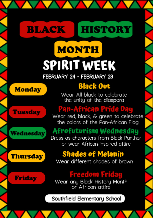 Copy of Black Illustrative Black History Month Spirit Week A4 ...