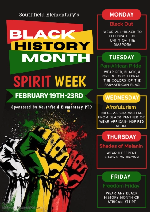 Copy of Black Illustrative Black History Month Spirit Week A4 ...