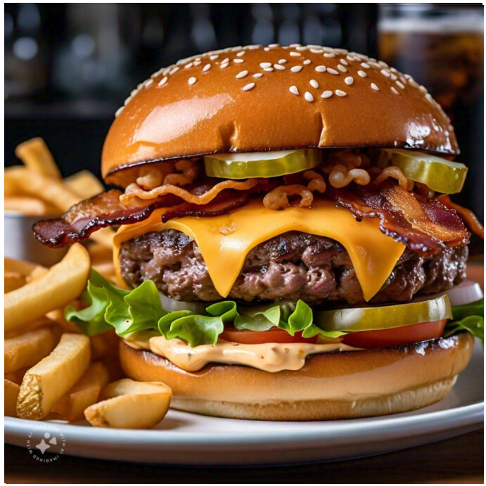 Black Illustrative Burger Of Instagram Post Template | PosterMyWall