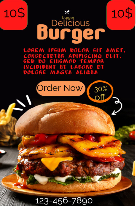 Black Illustrative Burger Poster Template | PosterMyWall