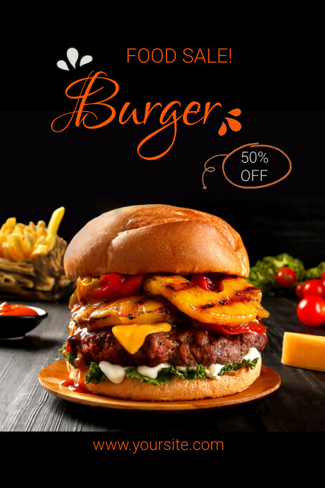 Black Illustrative Burger Poster Templat | PosterMyWall