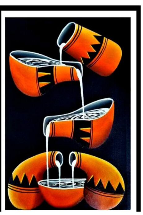 Black Illustrative Calabash And Water Fall Black Background Art Work ...