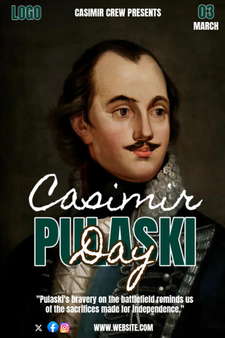 Black Illustrative Casimir Pulaski Poster Template | PosterMyWall