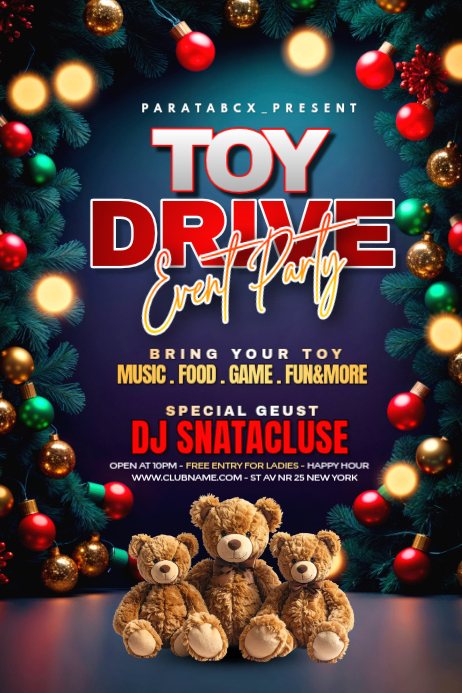 Black Illustrative Christmas Toy Drive Creative Banner Banner 4' × 6 ...