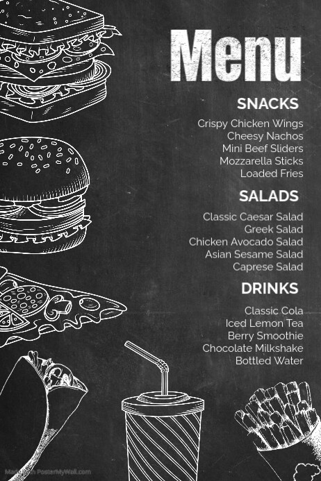 Copy of Black Illustrative Fast Food Restaurant Chalkboard Menu Poster ...