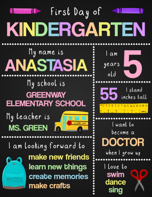Black Illustrative First Day Of School Sign Flyer (us Letter) Template ...