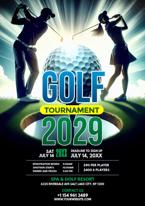 Black Illustrative Golf Event Flyer A4 Template | PosterMyWall