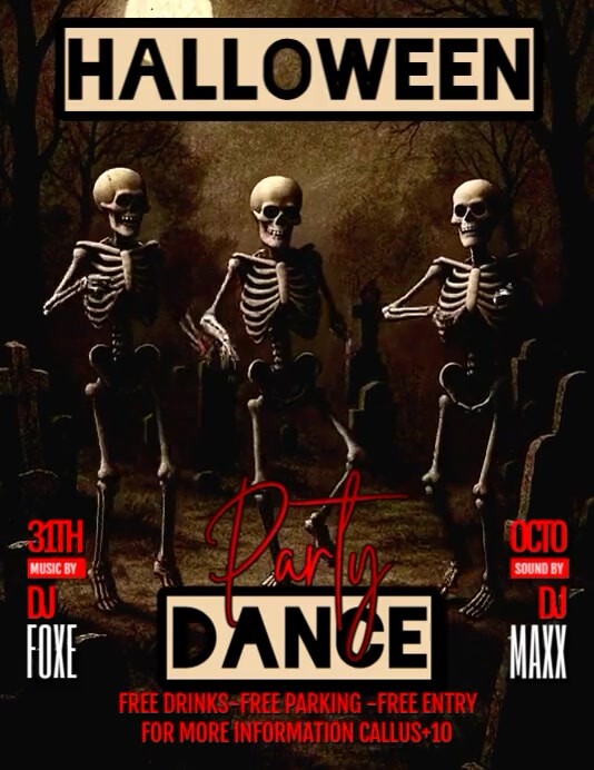 Black Illustrative Halloween Dance Party Flyer Flyer (us Letter ...