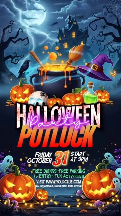 Black Illustrative Halloween Potluck Party Instagram Story templaat ...