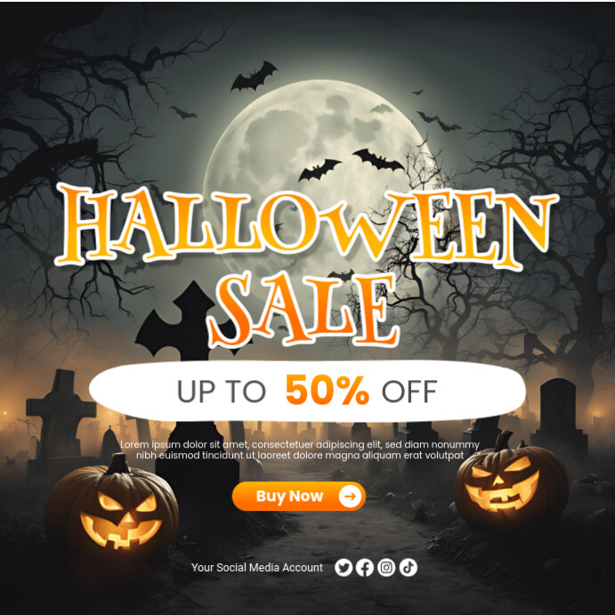 Black Illustrative Halloween Sale Ads Poster Template | PosterMyWall