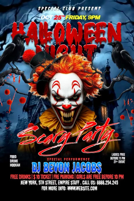 Plantilla de Black Illustrative Halloween Scary Night Club Party Poster ...