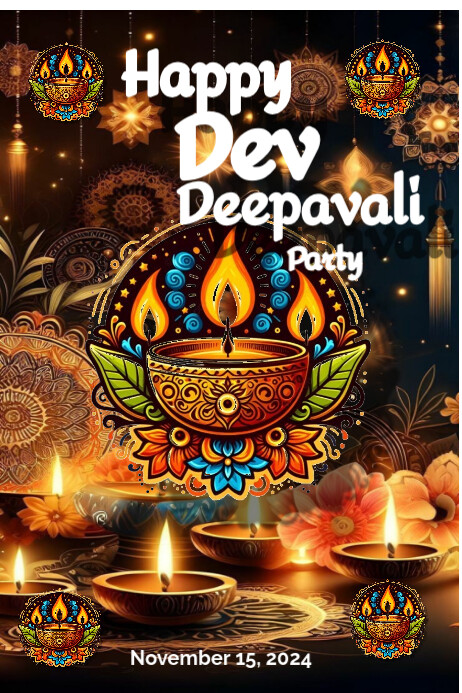 Black Illustrative Happy Dev Deepavali Party Template Poster | PosterMyWall