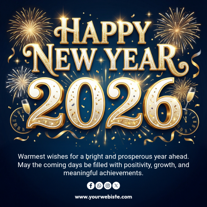 Black Illustrative Happy New Year Square (1:1) Template | PosterMyWall