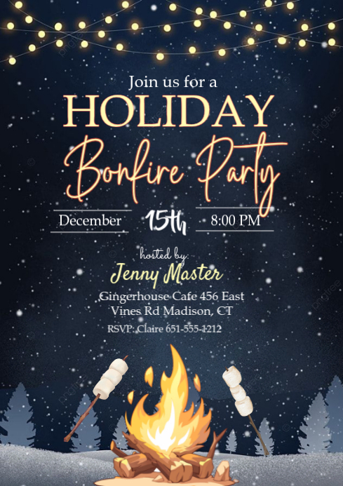 Black Illustrative Holiday Bonfire Party A4 Template | PosterMyWall