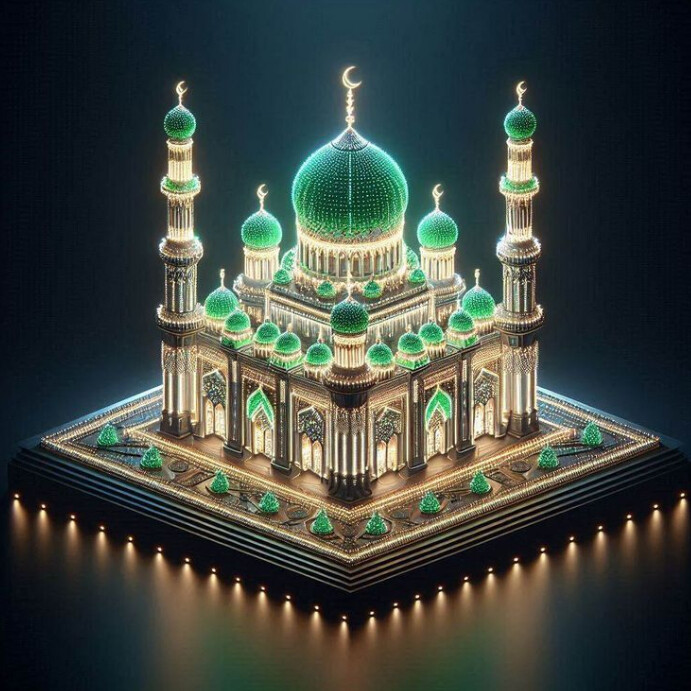 Black Illustrative Illuminated Islamic Mosque At Night Instagram Post ...