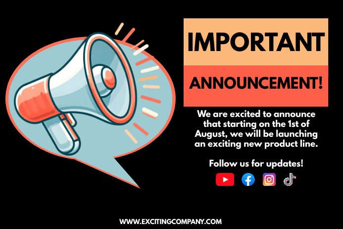Black Illustrative Important Announcement Pos Template | PosterMyWall