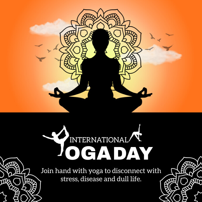 Black Illustrative International Yoga Day Ins Template | PosterMyWall